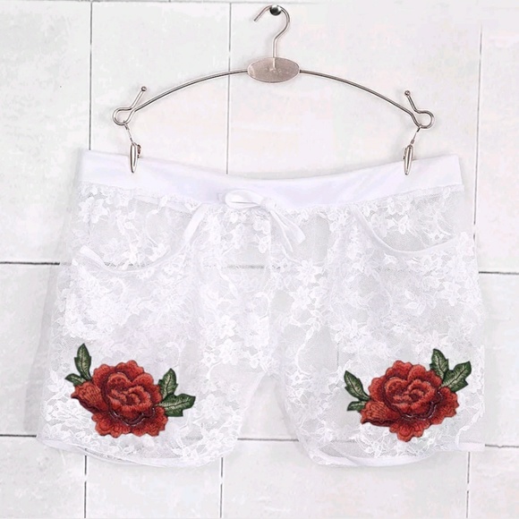 Shorts | Sexy Sheer Lace Embroidered Rose Boy Shorts | Poshmark